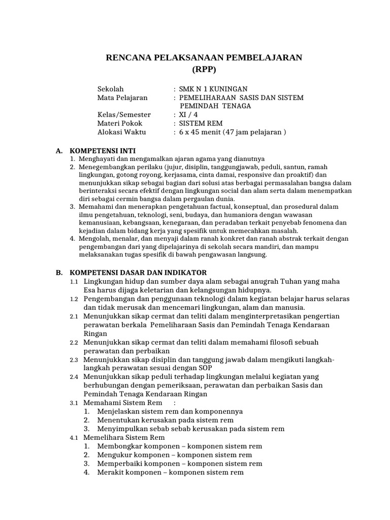 RPP 5 CASSIS SISTEM REM | PDF