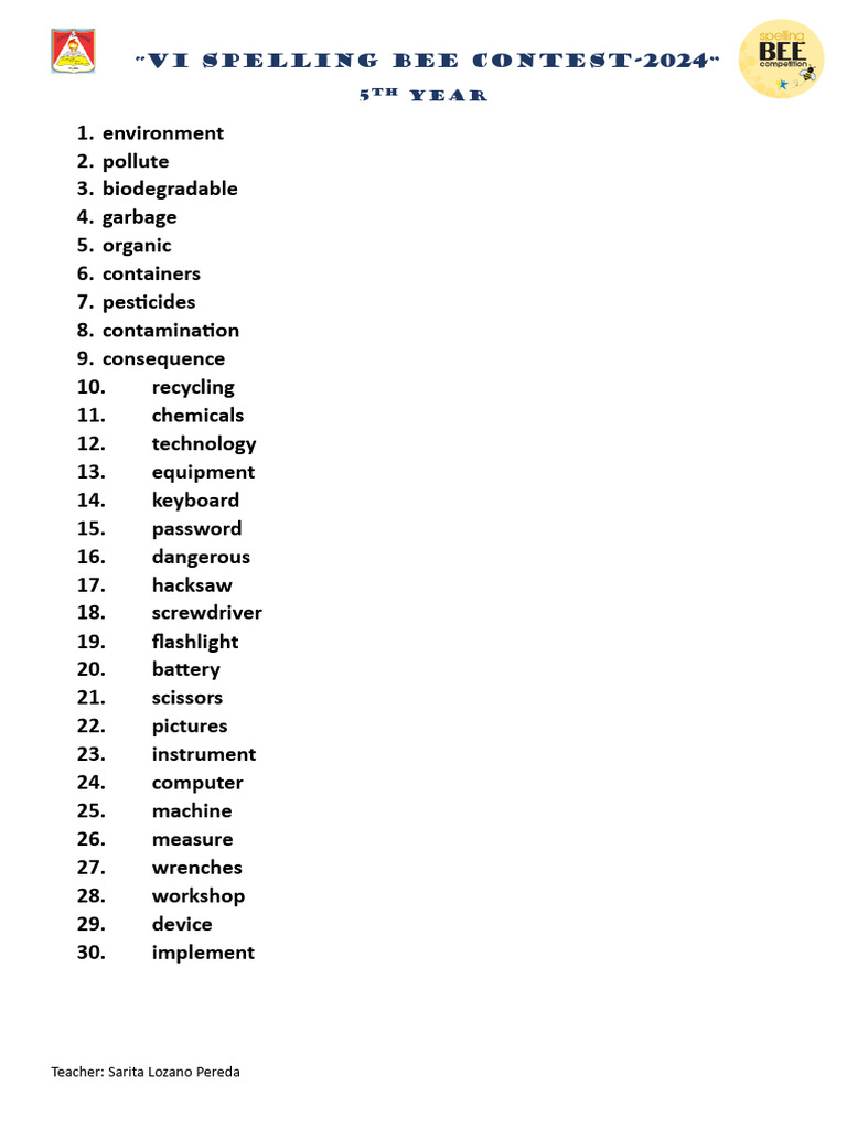 IV Spelling Bee - Words | PDF