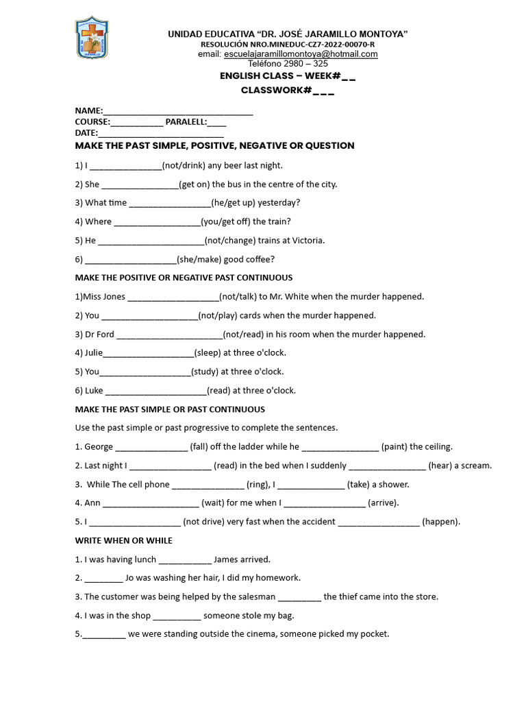 English Classwork 2bgu | PDF