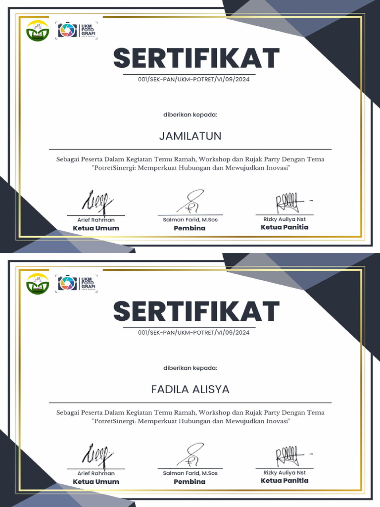 Sertifikat Rujak Party Calon Anggota Potret | PDF