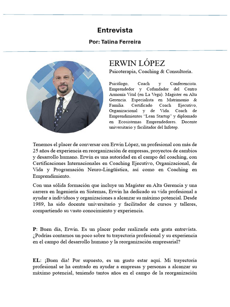 Entrevista Erwin Lopez | PDF | Business | Sicología