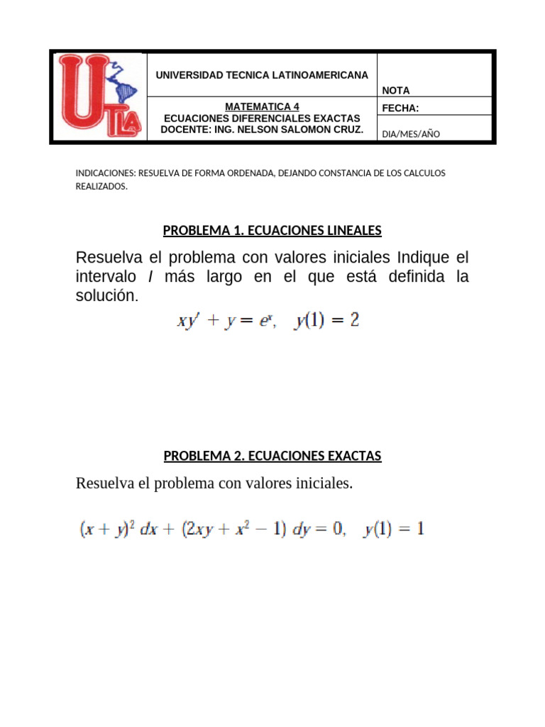 Guia de Problemas de Clase 7 Matematica 4. Ecuaciones Diferenciales ...