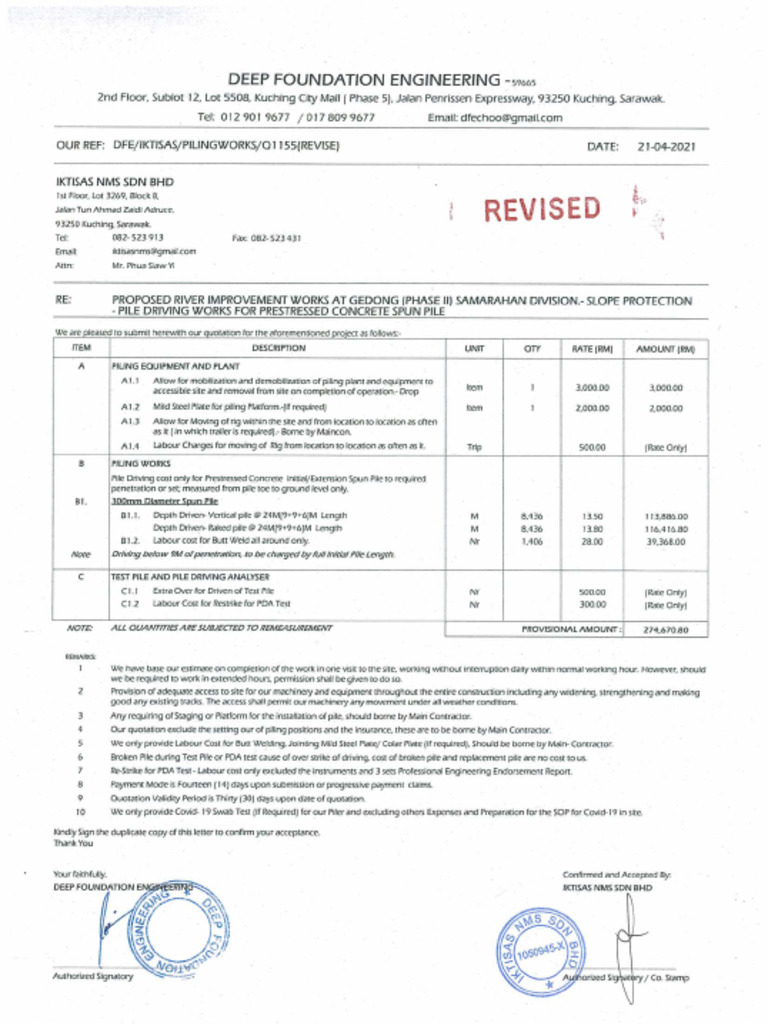 DFE Quotation For Piling Work | PDF