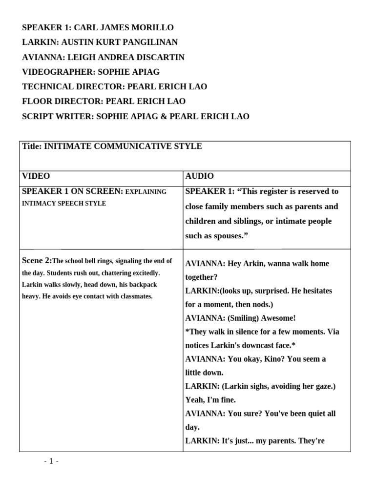 English Intimate Communicative Style Script | PDF