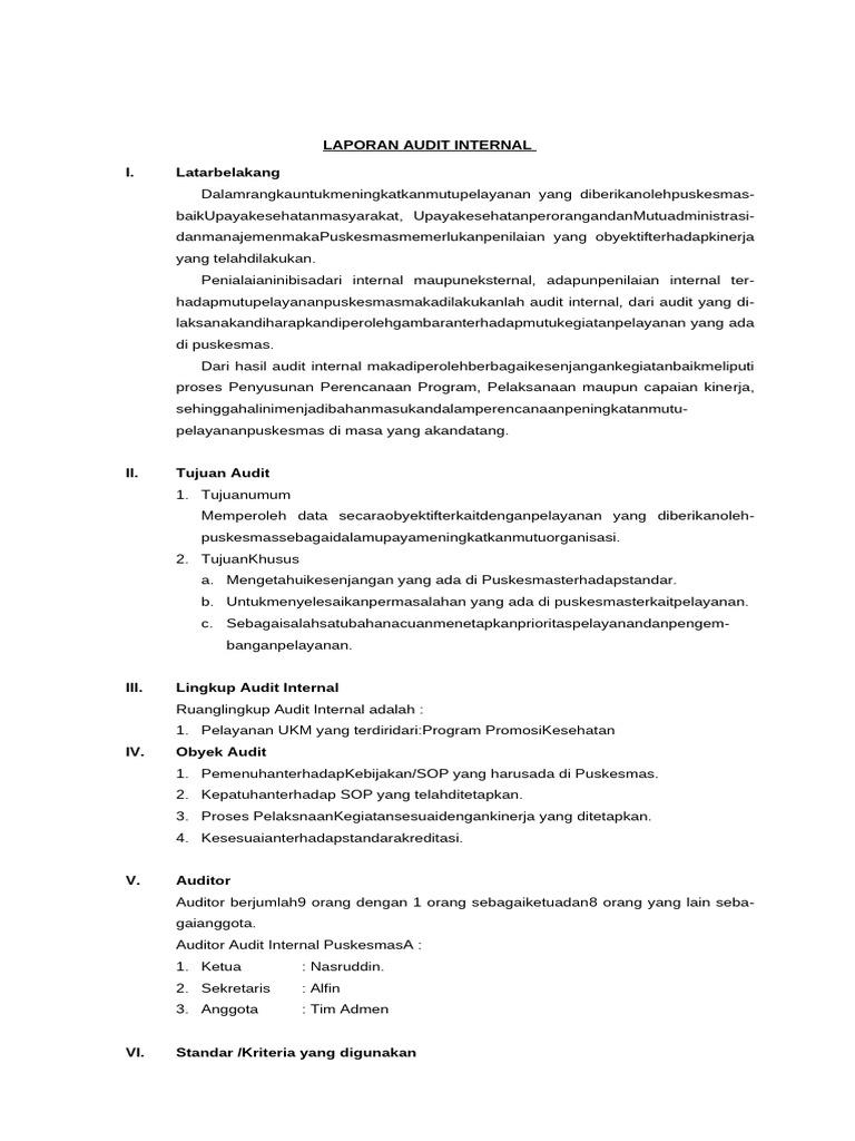 Laporan Audit Internal | PDF