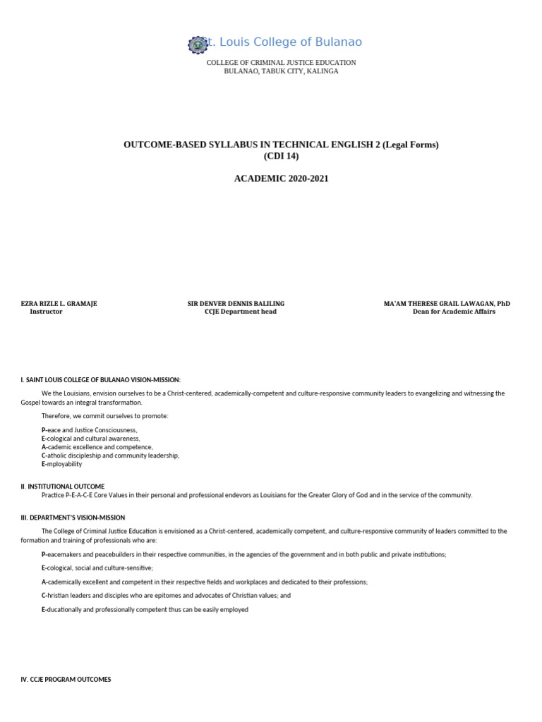 Syllabus CDI 14 (Technical English 2) | PDF