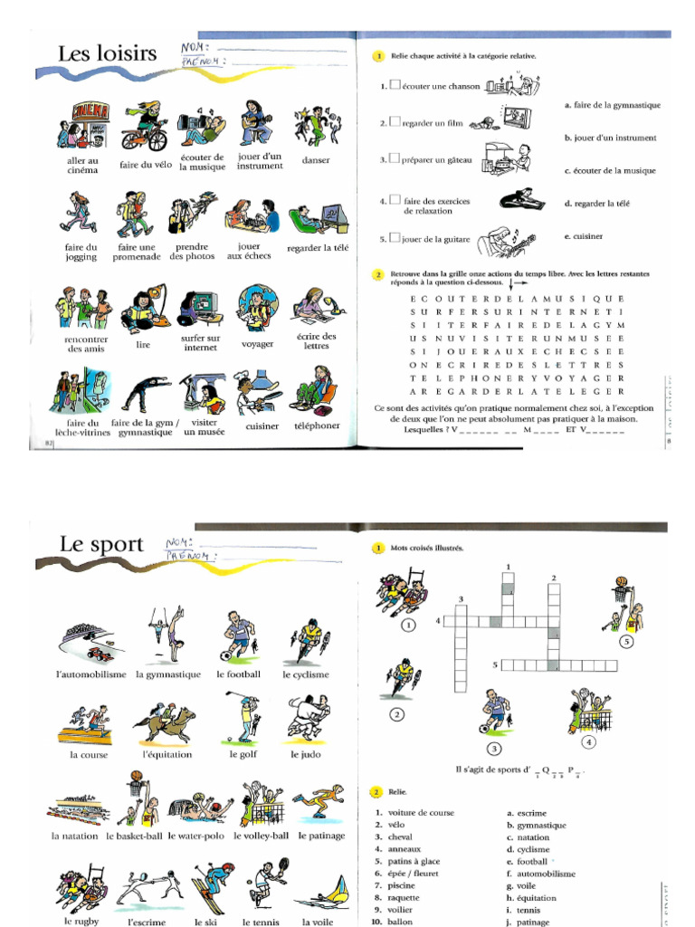 Lexique Illustre Loisirs Sports Exos Faire Jouer | PDF