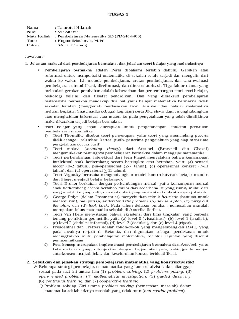 Tugas 1 Matematika | PDF