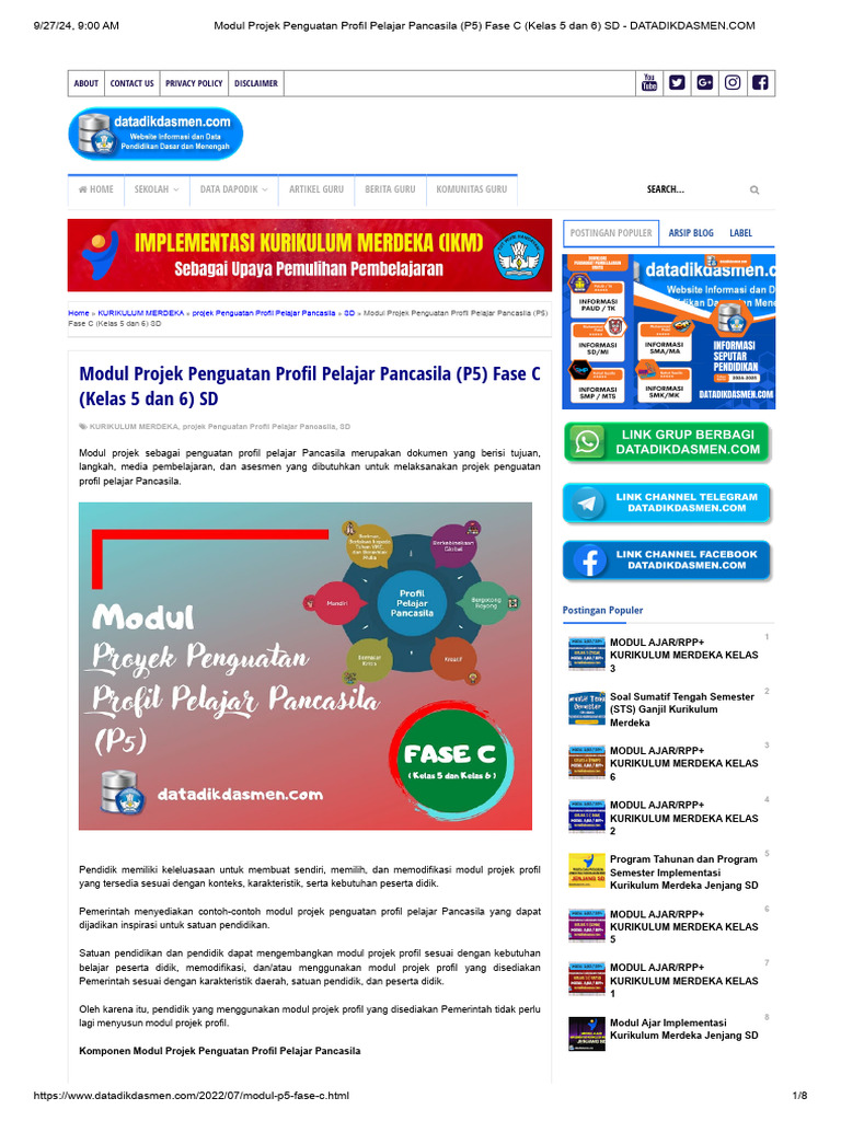 Modul Projek Penguatan Profil Pelajar Pancasila (P5) Fase C (Kelas 5 ...