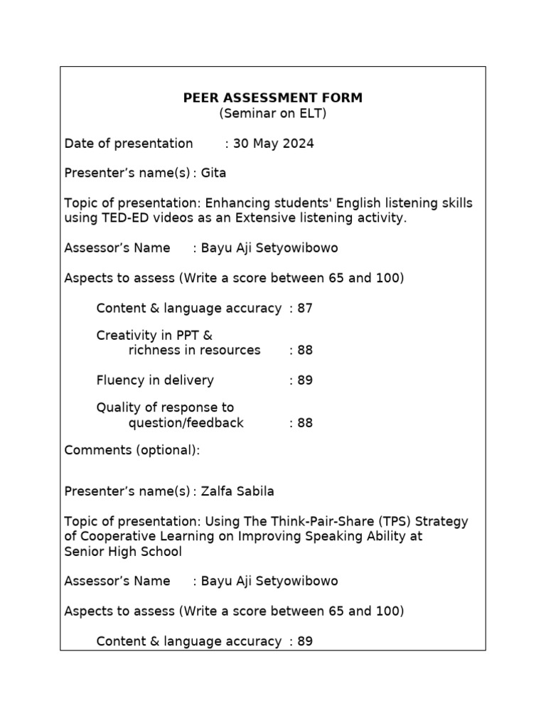 PEER - ASSESSMENT - FORM - 30 Mei | PDF