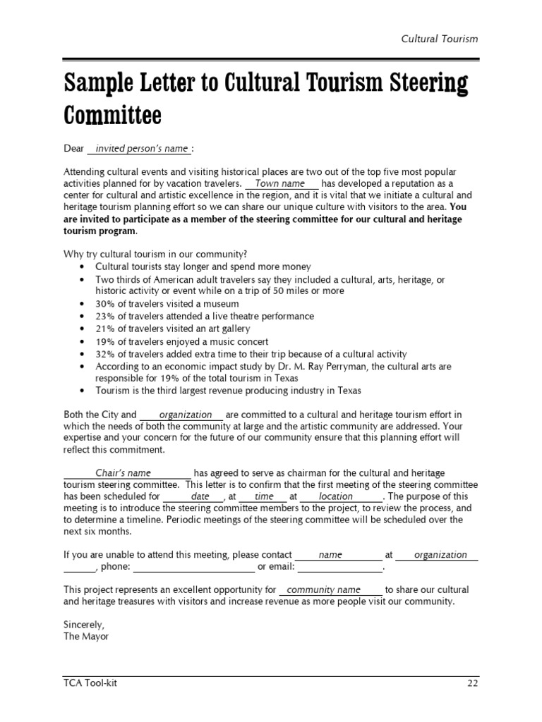Sample Letter - Cultural Tourism Steering Committee | PDF