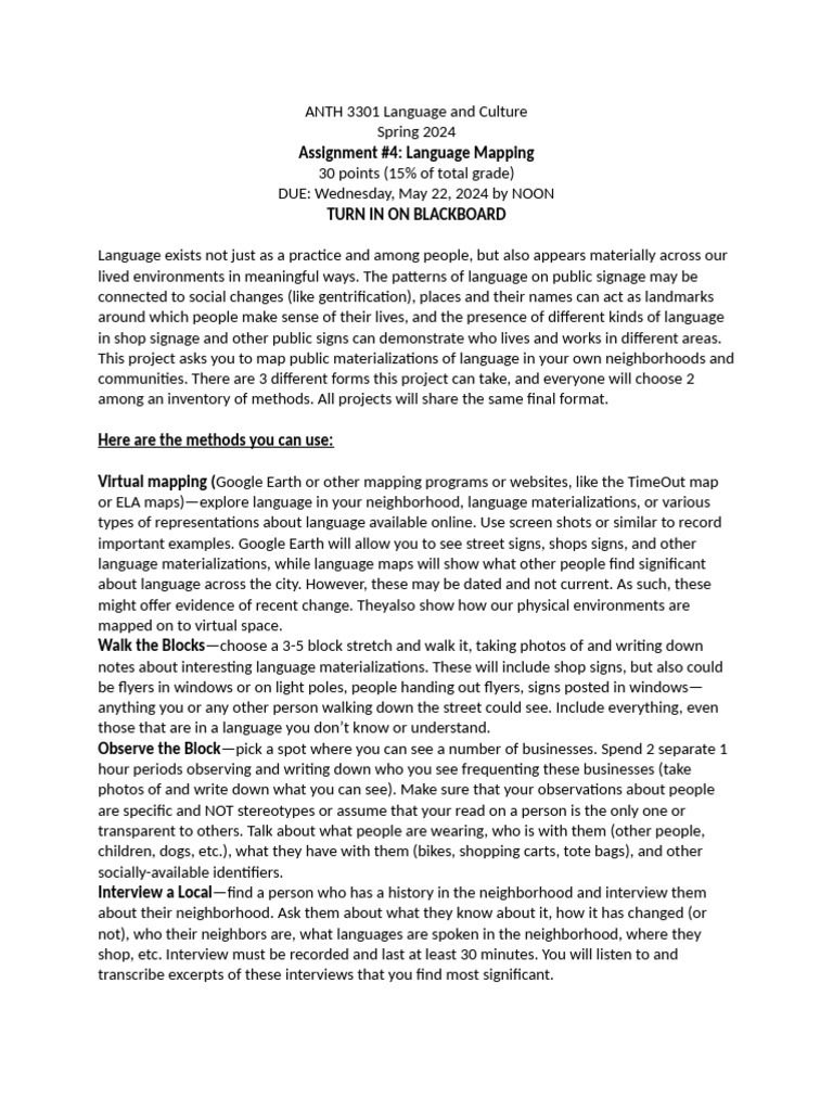 ANTH 3301 _language Mapping Assignment_spring 2024 | PDF