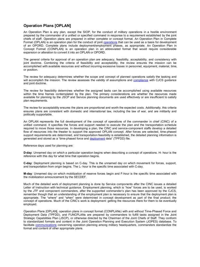 Operation Plans | PDF | United States Central Command | United States Army