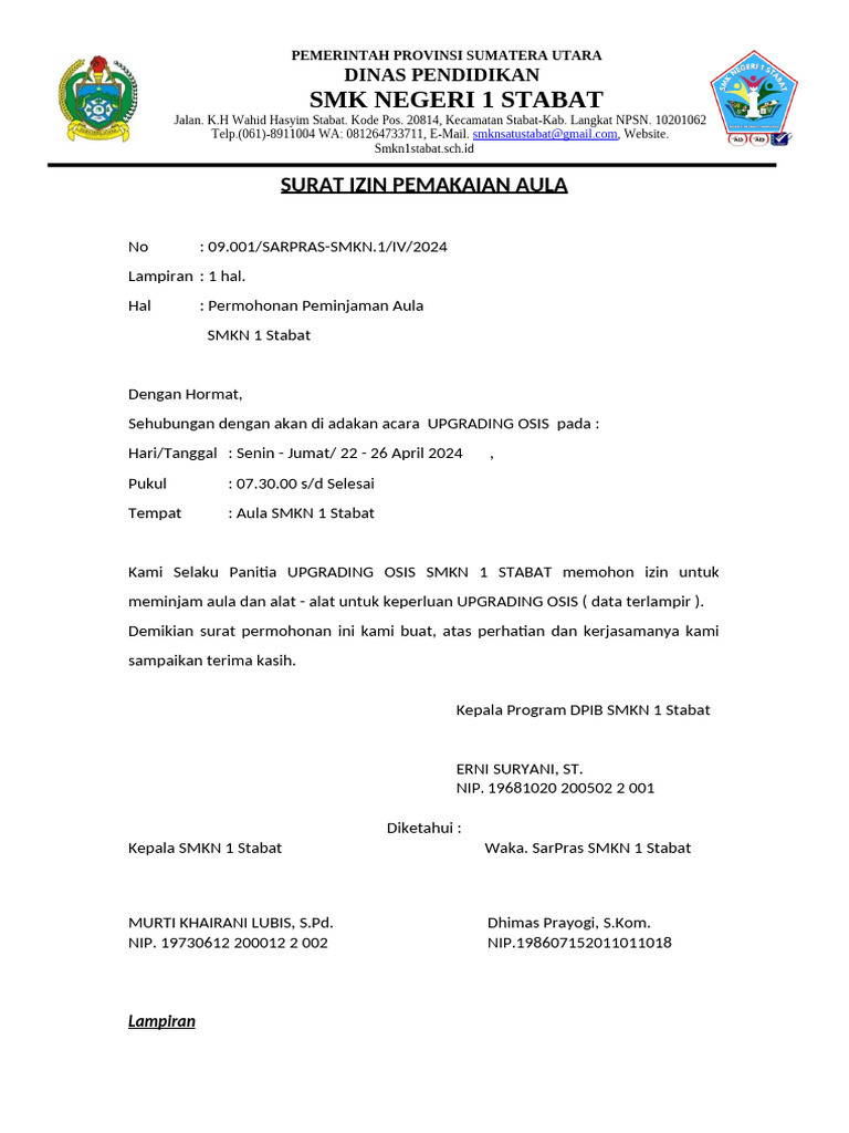 Surat Izin Pemakaian Aula Pdf