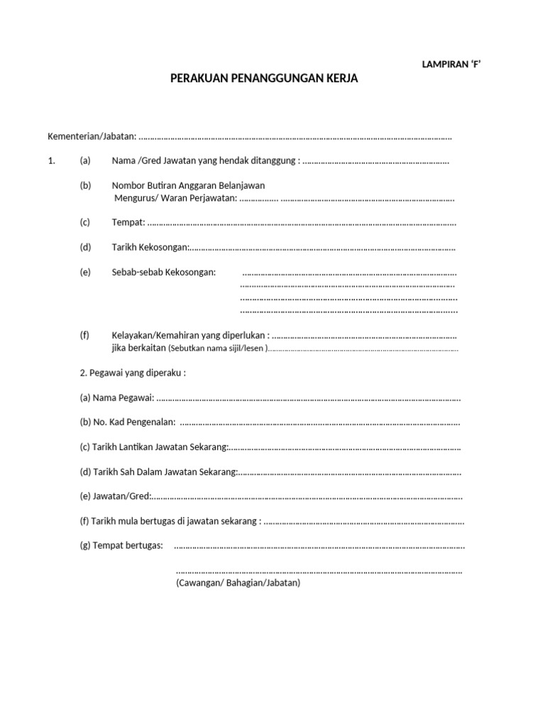 Borang PENANGGUNGAN KERJA 2021 | PDF