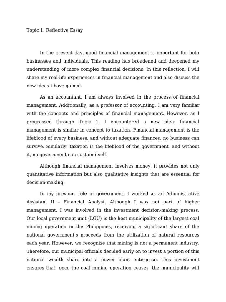 Topic 1 - Reflective Essay - Financial Management Introduction | PDF