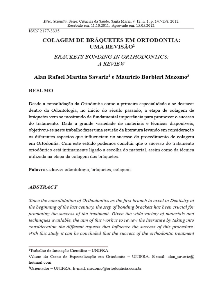 Colagem de Bráquetes em Ortodontia: Uma Revisão: Brackets Bonding in ...
