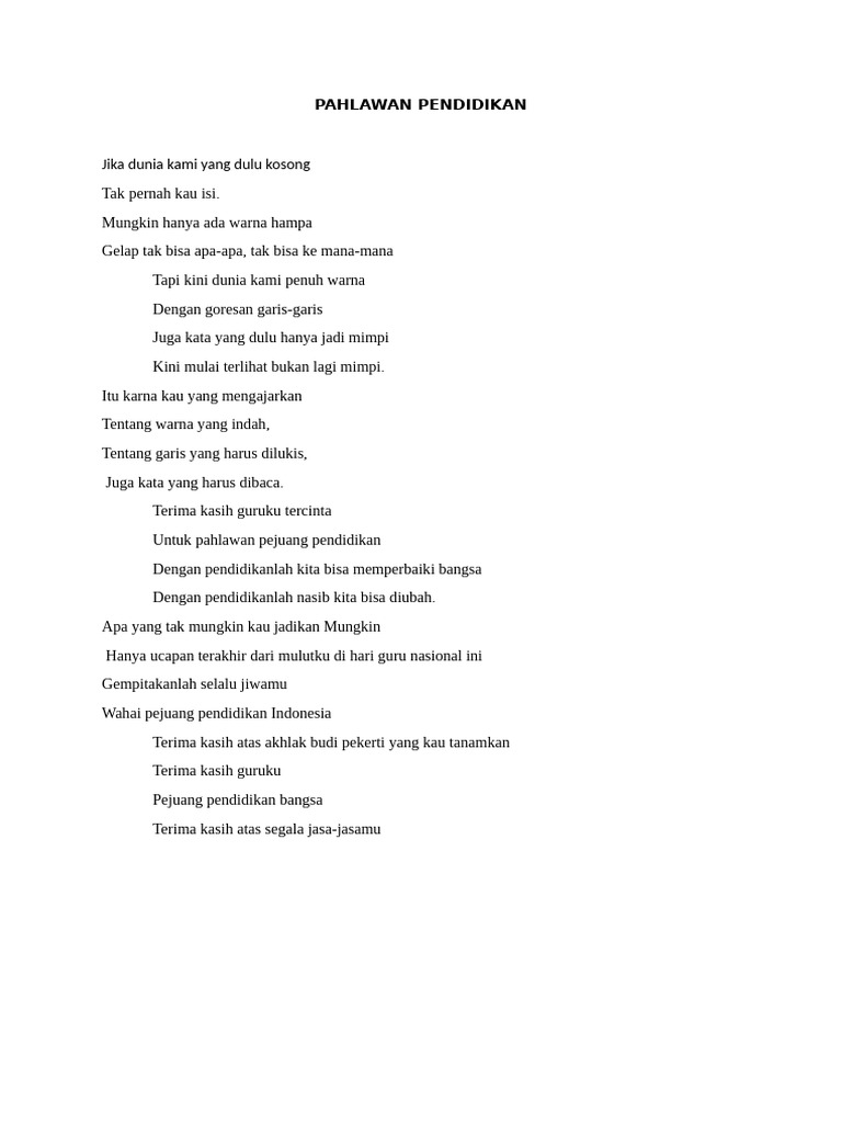 PUISI PAHLAWAN PENDIDIKAN | PDF