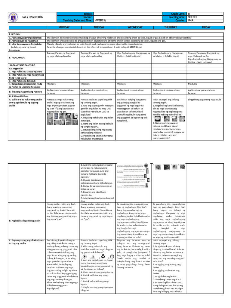 DLL Science-3 Q1 W5 | PDF