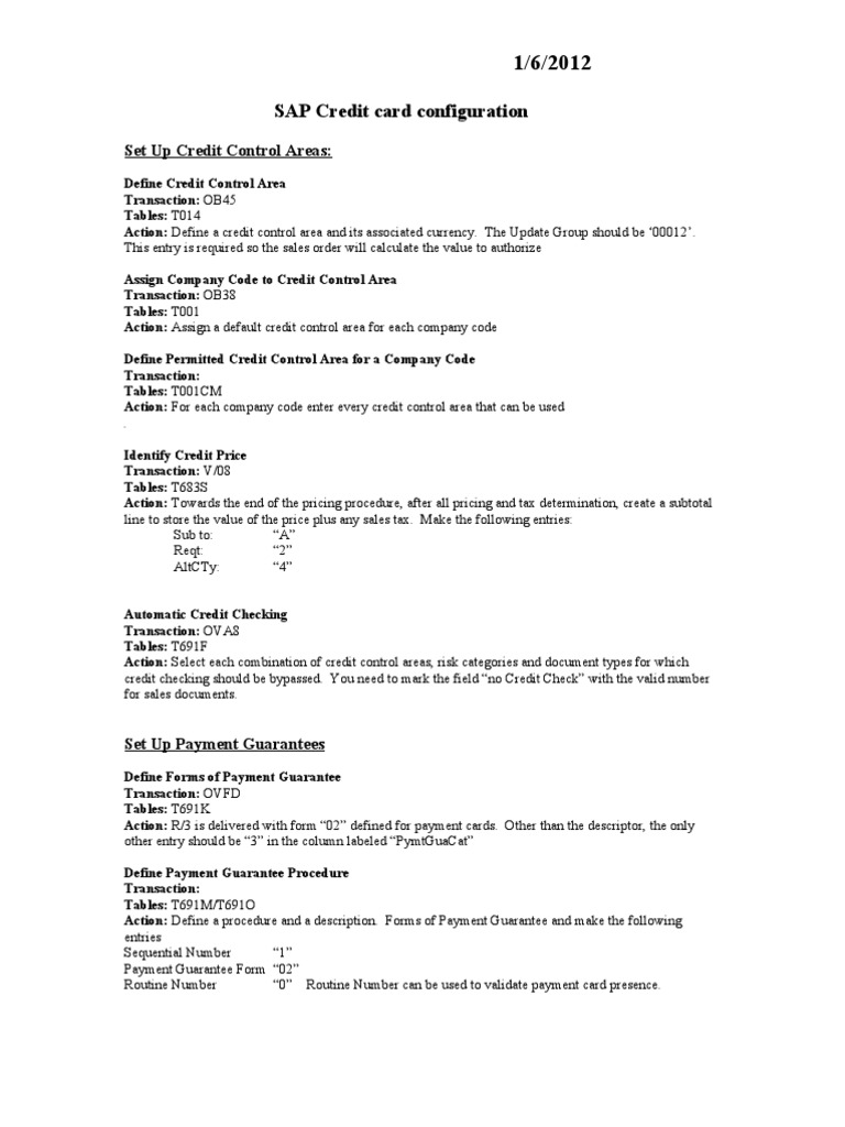 SAP Credit Card Setup Guide | PDF | American Express | Payments