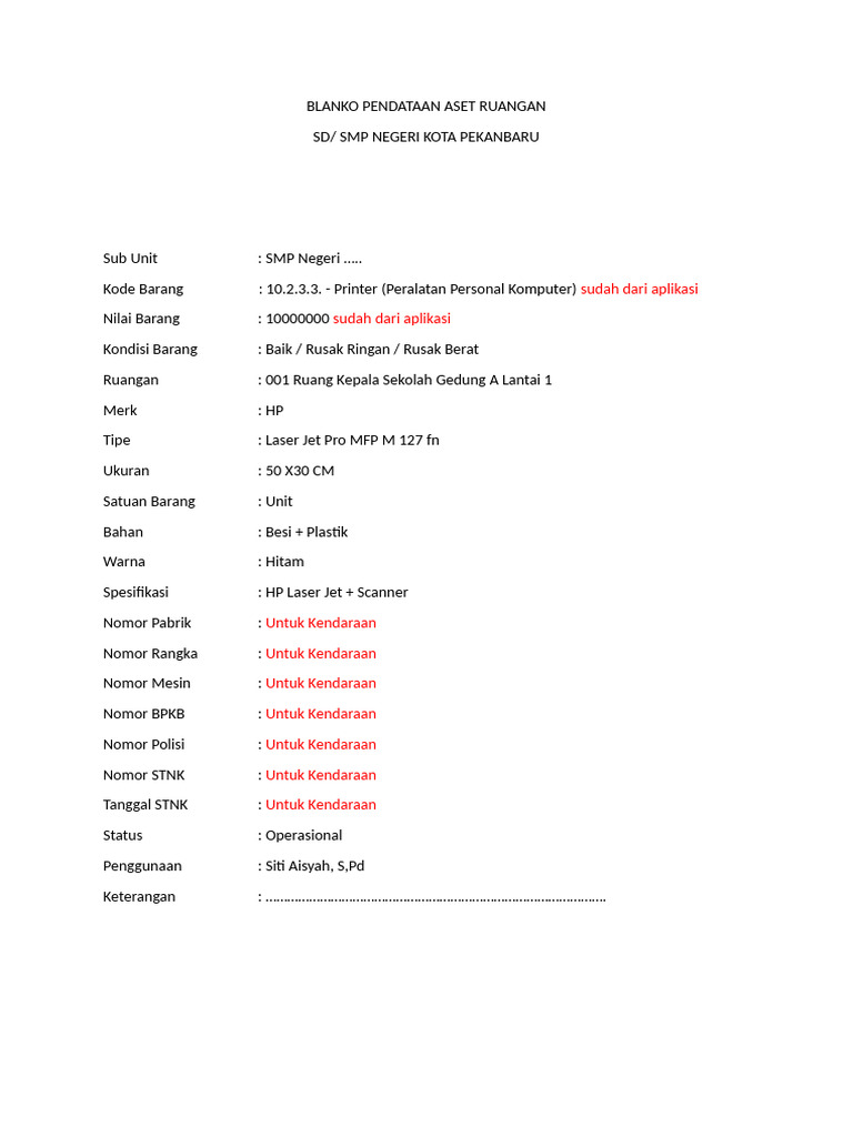 Blanko Pendataan | PDF