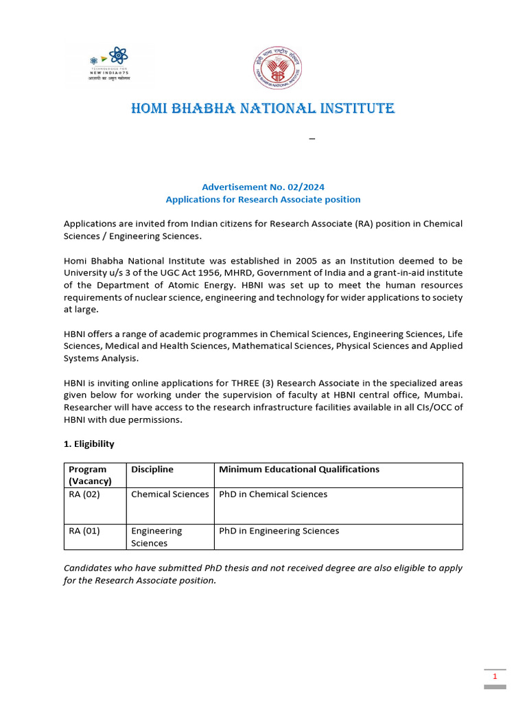 Advt For Ra 2024 | PDF