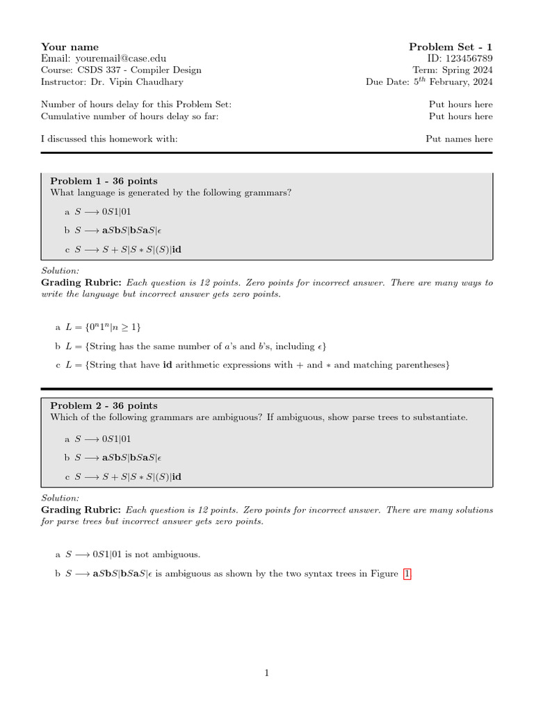 CSDS337 2024 PS1 Solution 1 | PDF | Parsing | Grammar