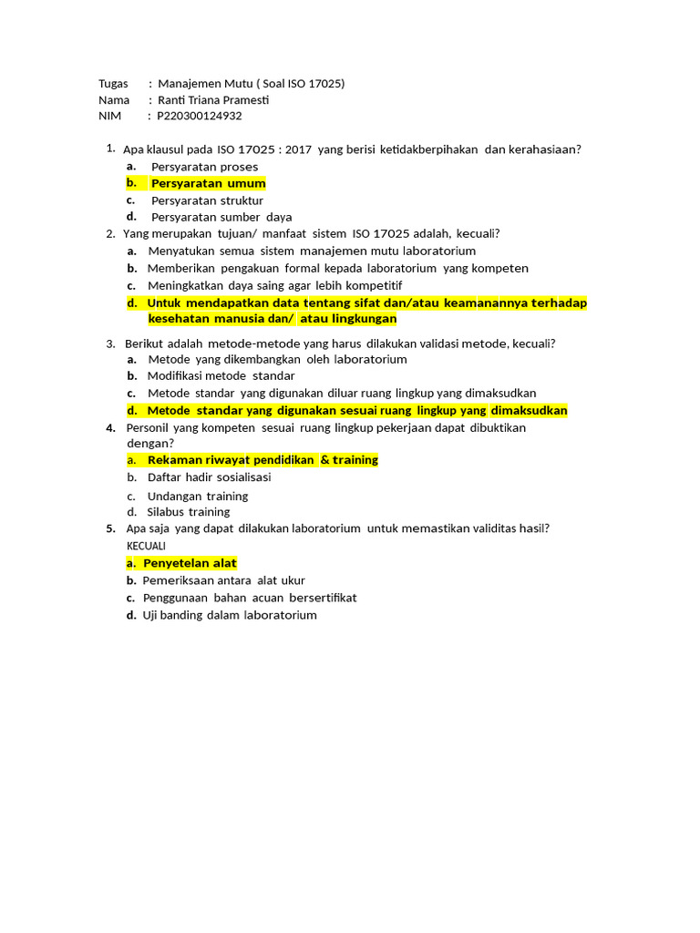 Ranti Triana Pramesti Soal ISO 17025 | PDF