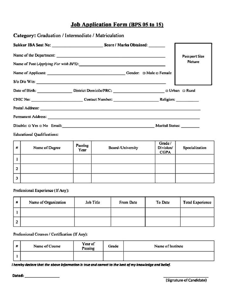 Job Application Form STS 5 To 15 | PDF