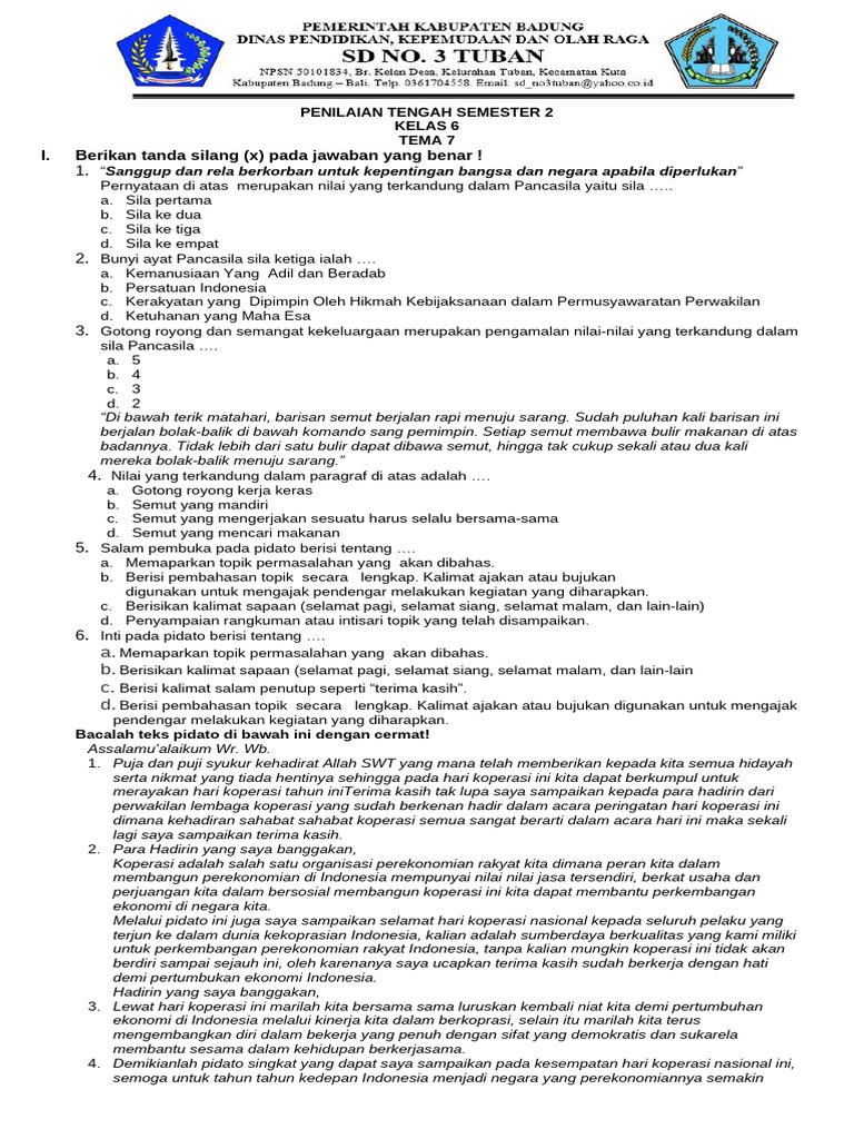 Soal PTS Kelas 6 Tema 7 + Kunci | PDF