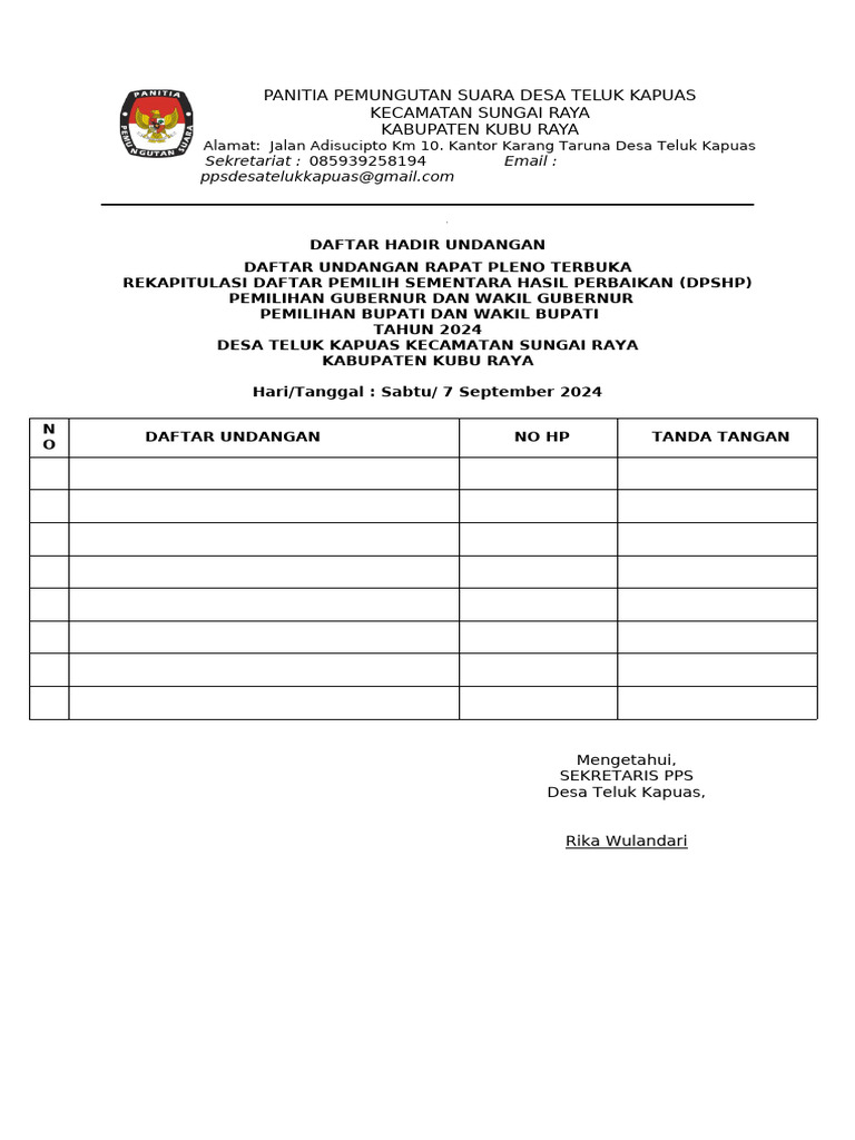 01 Draft Daftar Hadir PP - PPK | PDF