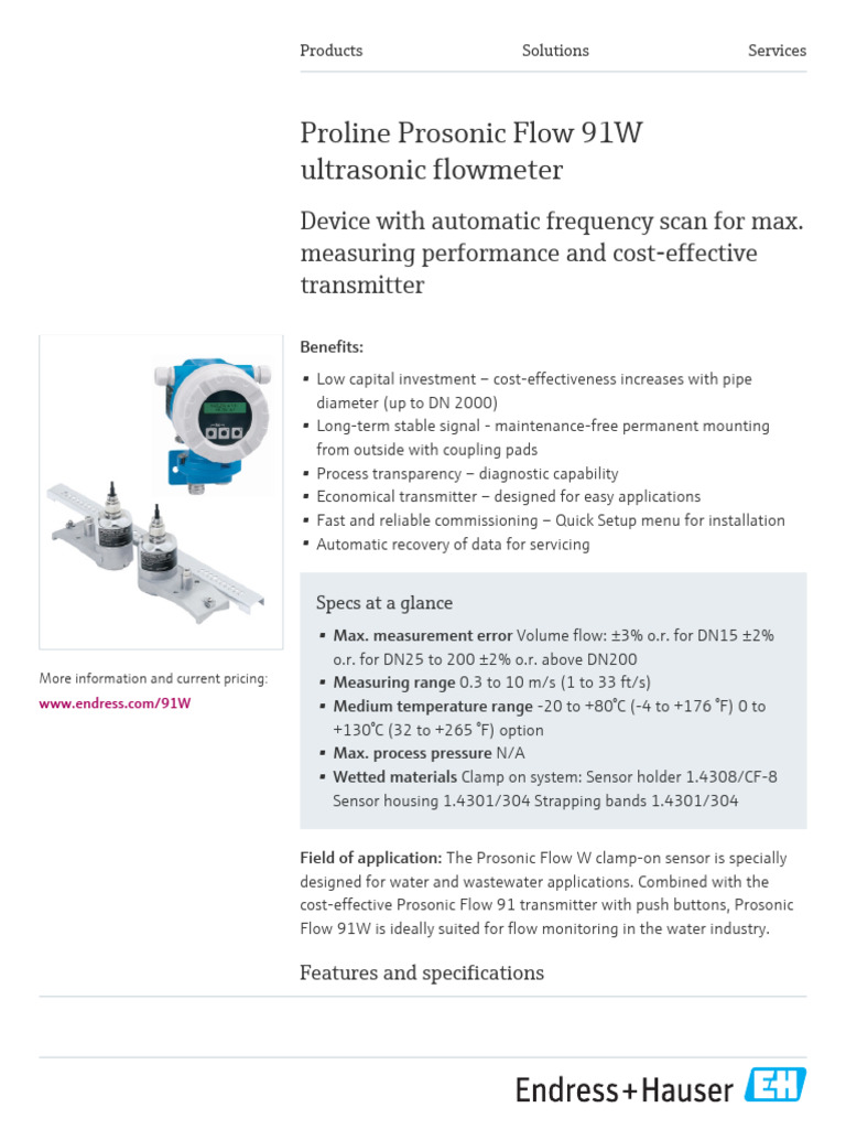 Endress-Hauser Prosonic Flow Clamp-On 91W en | PDF