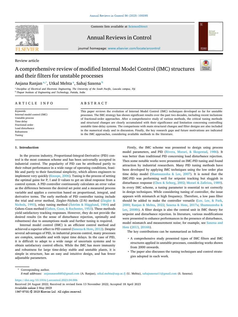 1 A Comprehensive Review of Modified Internal Model Control (IMC ...