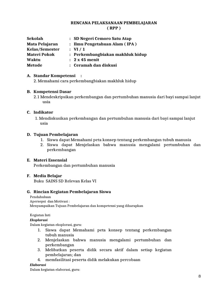 rpp ipa tema 2 perkembangbiakan makhluk hidup | PDF