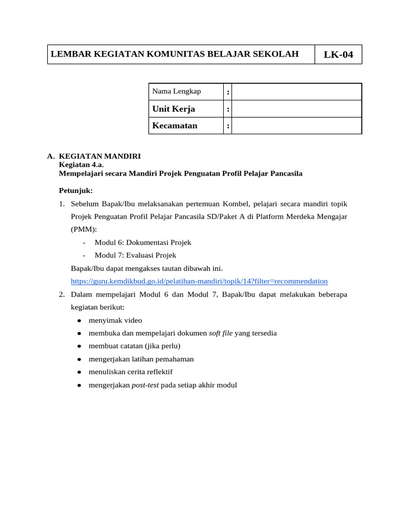 LK-04 Dokumentasi Dan Evaluasi P5 - SD | PDF