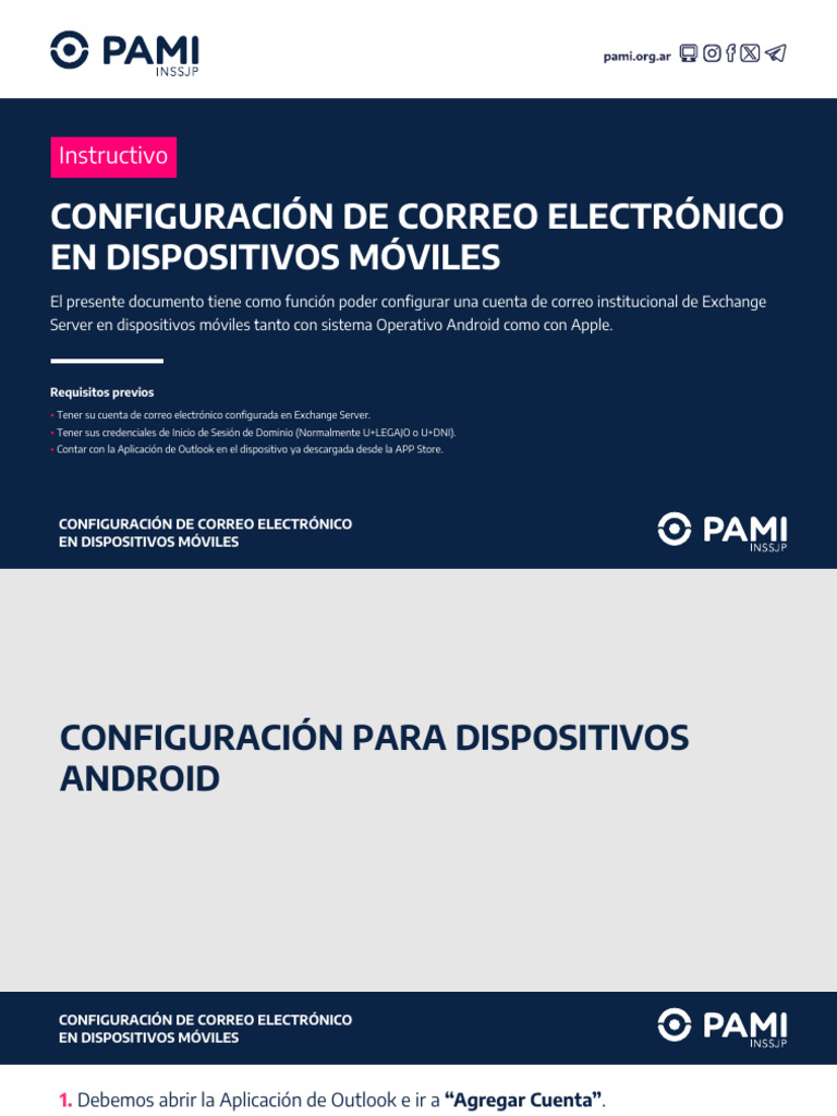 Instructivo Mail Pami - Dispositivos - Moviles | PDF | Aplicación movil | Android (sistema ...
