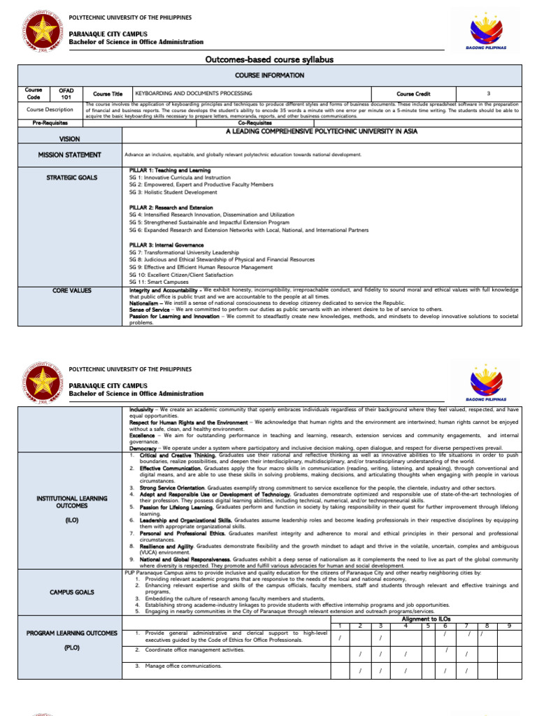 OFAD 101 Keyboarding and Documents Processing BSOA 1 3 | PDF ...