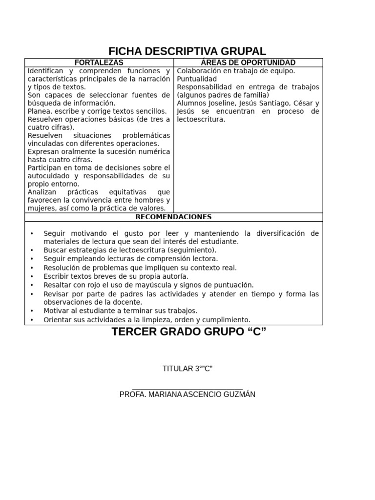 Ficha Descriptiva Grupal | PDF