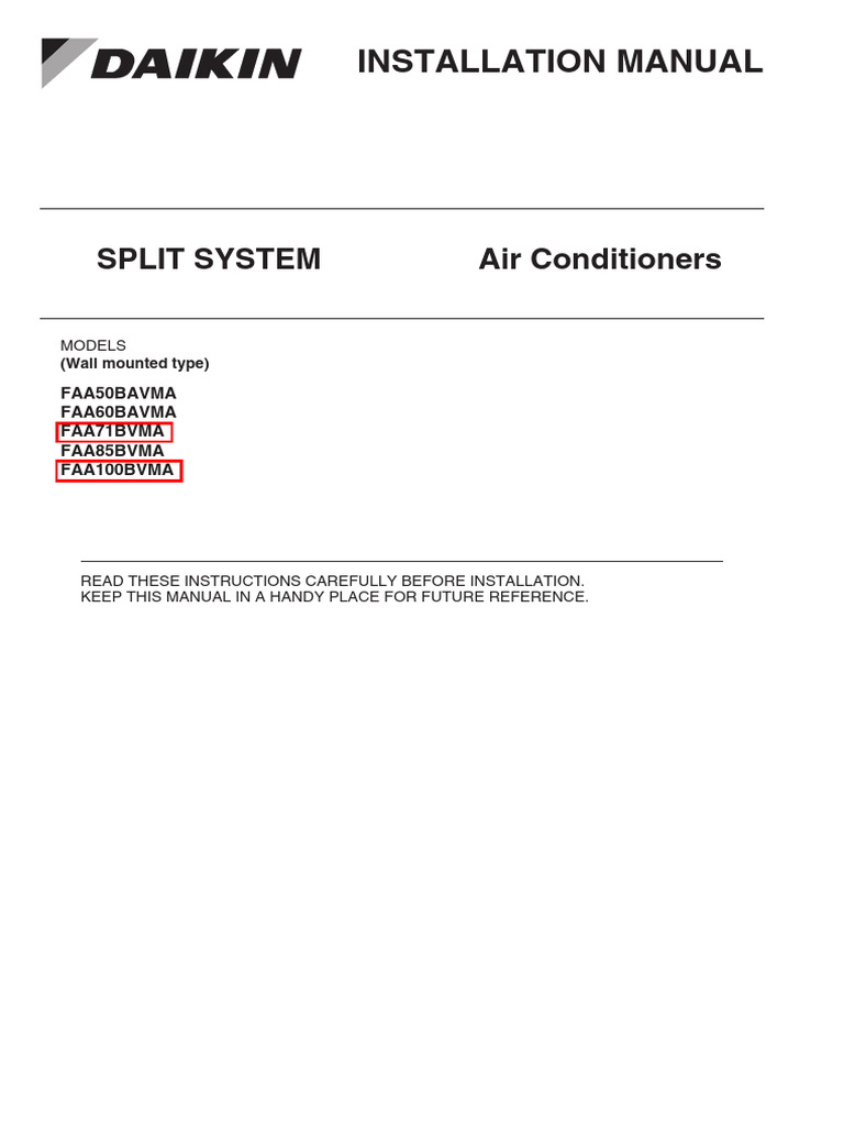 Daikin Installation Manual (Wall Mounted) | PDF