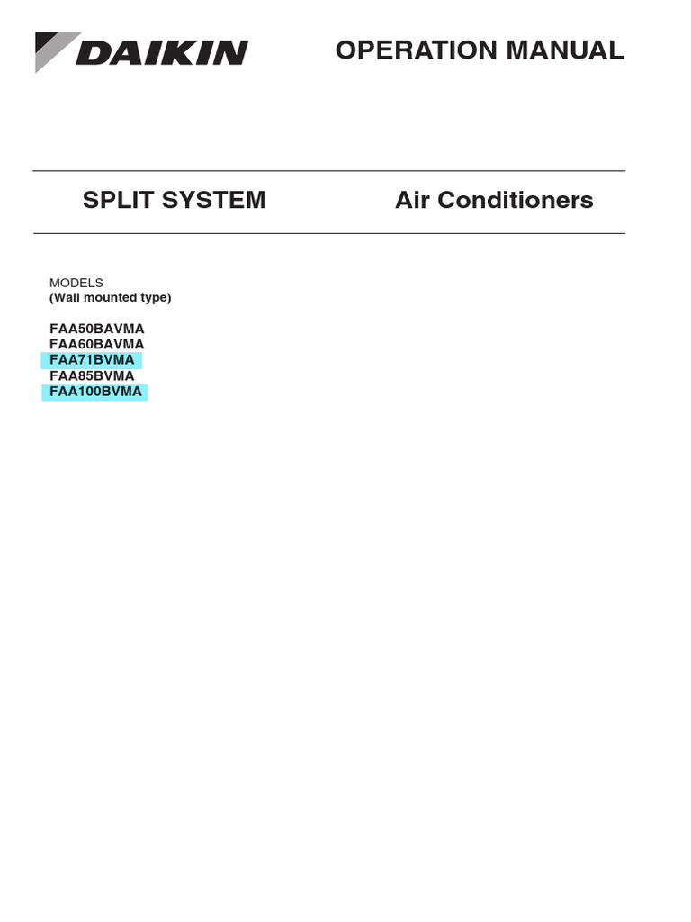 Daikin Operation Manual (Wall Mounted) | PDF