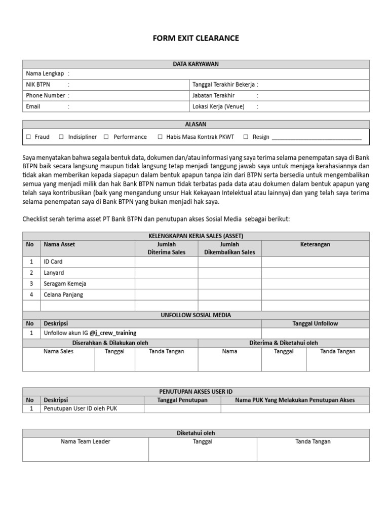 Form Exit Clearance | PDF