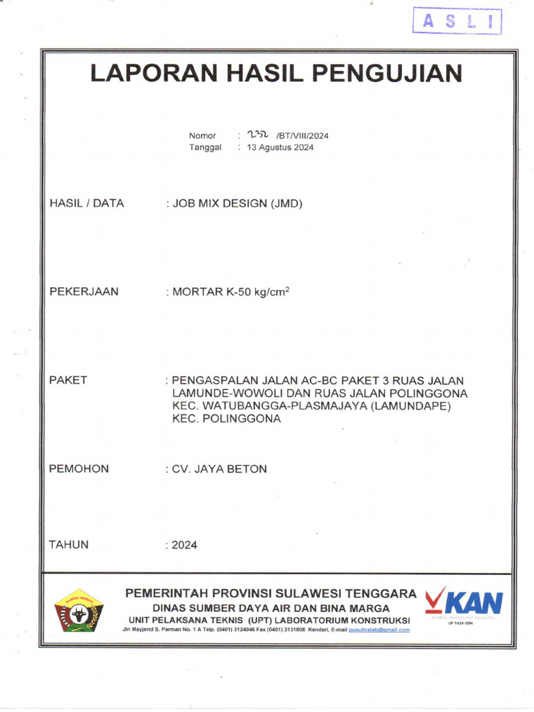 Jmd Mortar K-50 Apbd Paket 3 | PDF