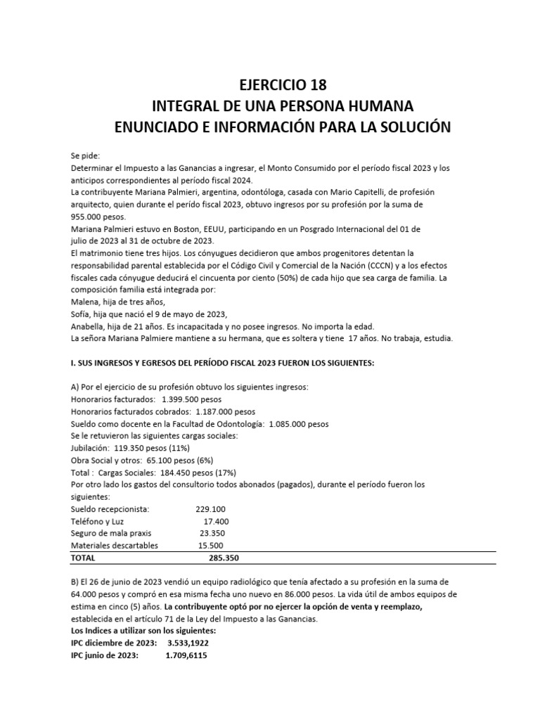 EJERCICIO 18 GANANCIAS MARIANA PARMIERI 2023 | PDF