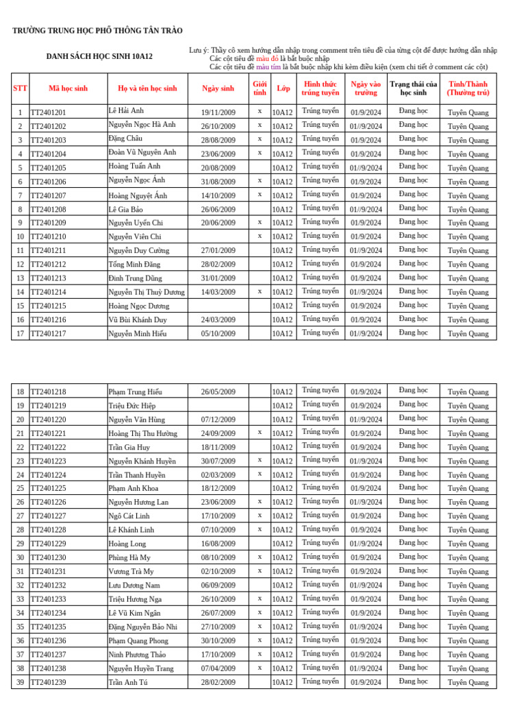 10 a12. Dữ Liệu Học Sinh | PDF