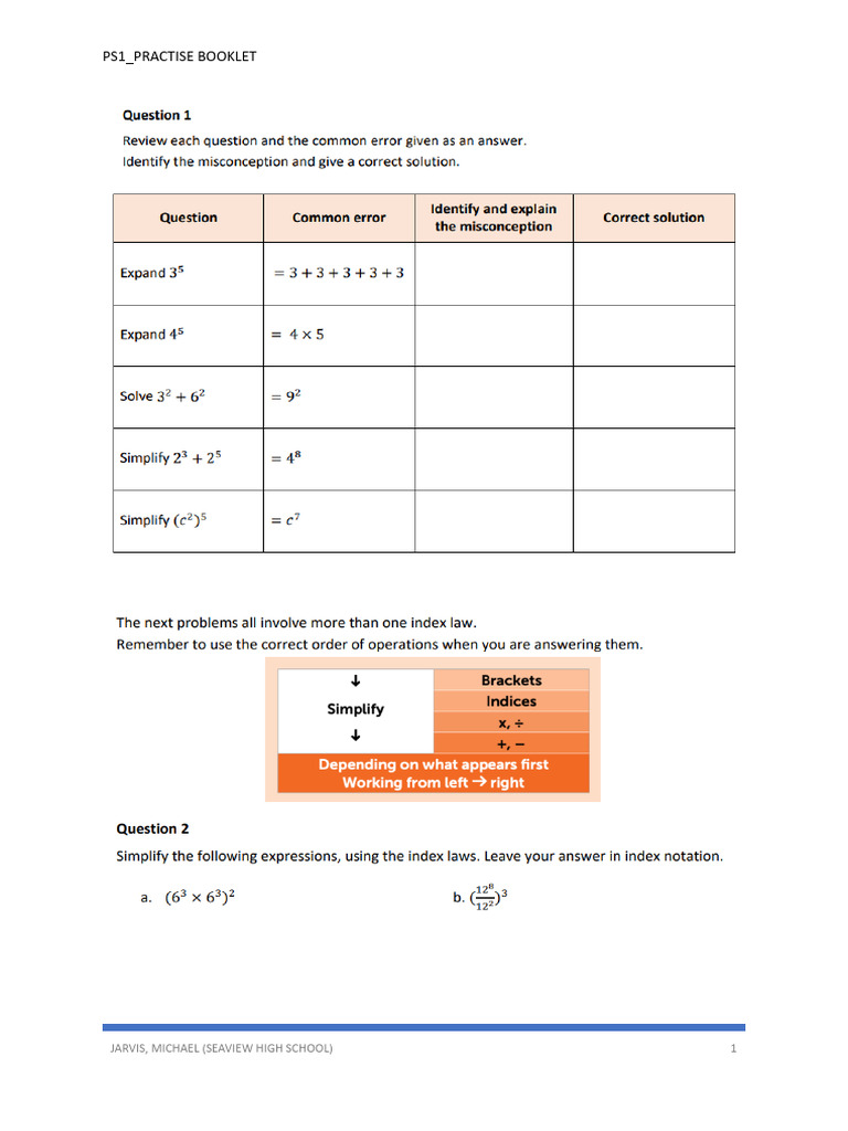 Exponents Practice Booklet | PDF