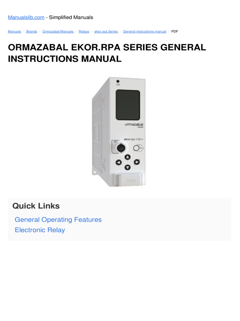 Ormazabal Ekor - Rpa Series General Instructions Manual: Quick Links | PDF