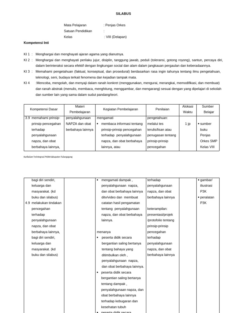 KLS 8-Silabus P4GN Pjok | PDF