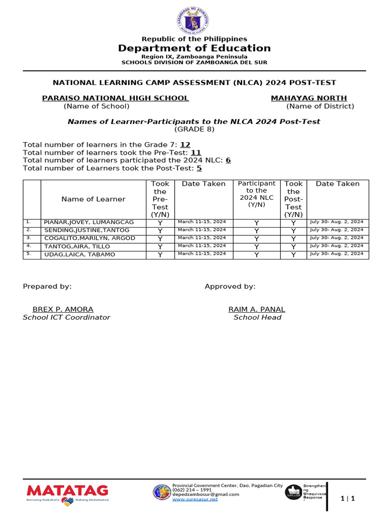 Grade 8 - NLC Report | PDF