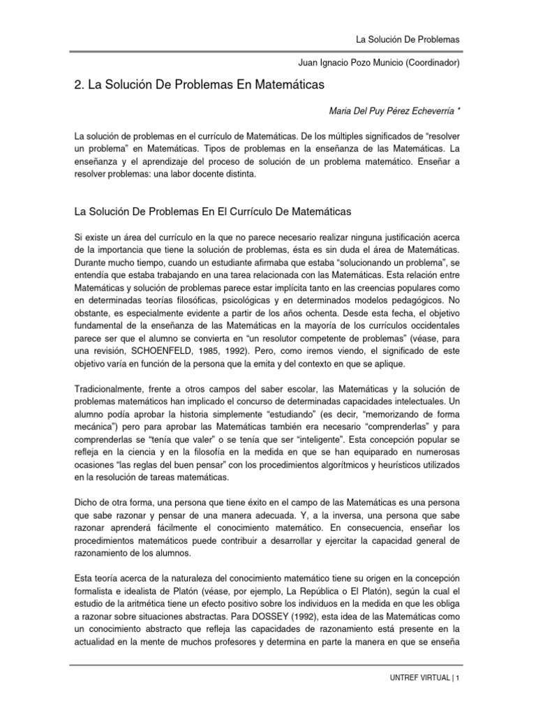 Pozo - Municio - La Solución de Problemas en Matemáticas | PDF ...