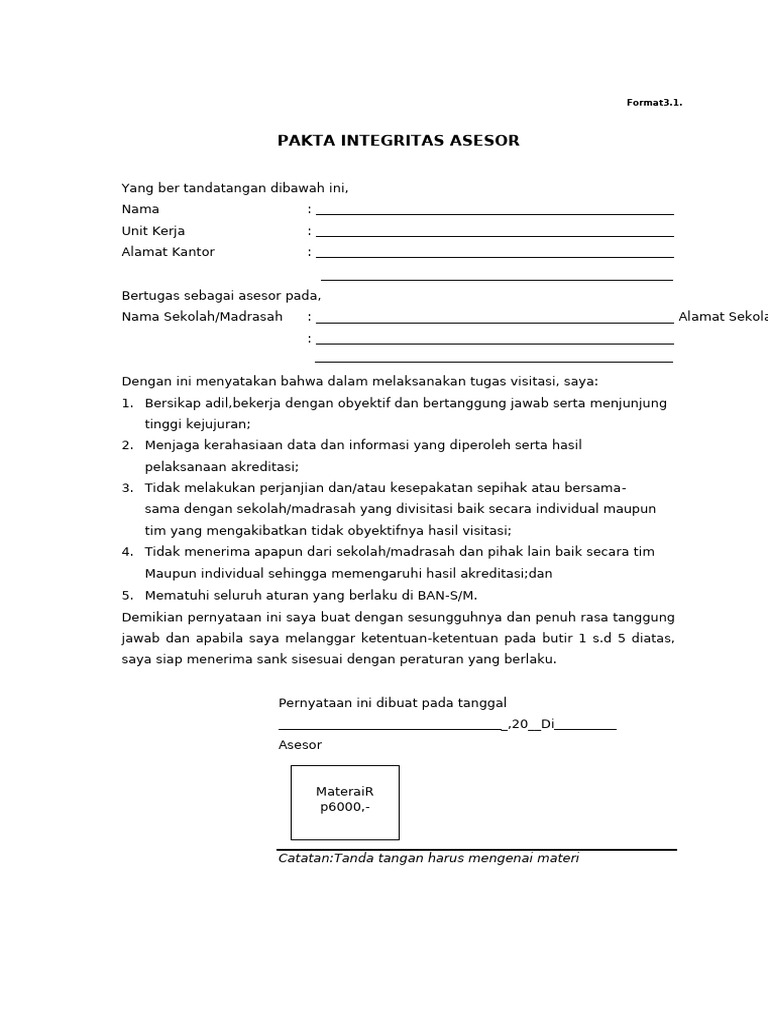 Pakta Integritas | PDF